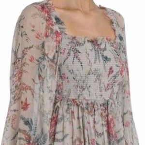 Zimmermann | Tops | New Zimmerman Bayou Floral Shirred Silk Crepe ...